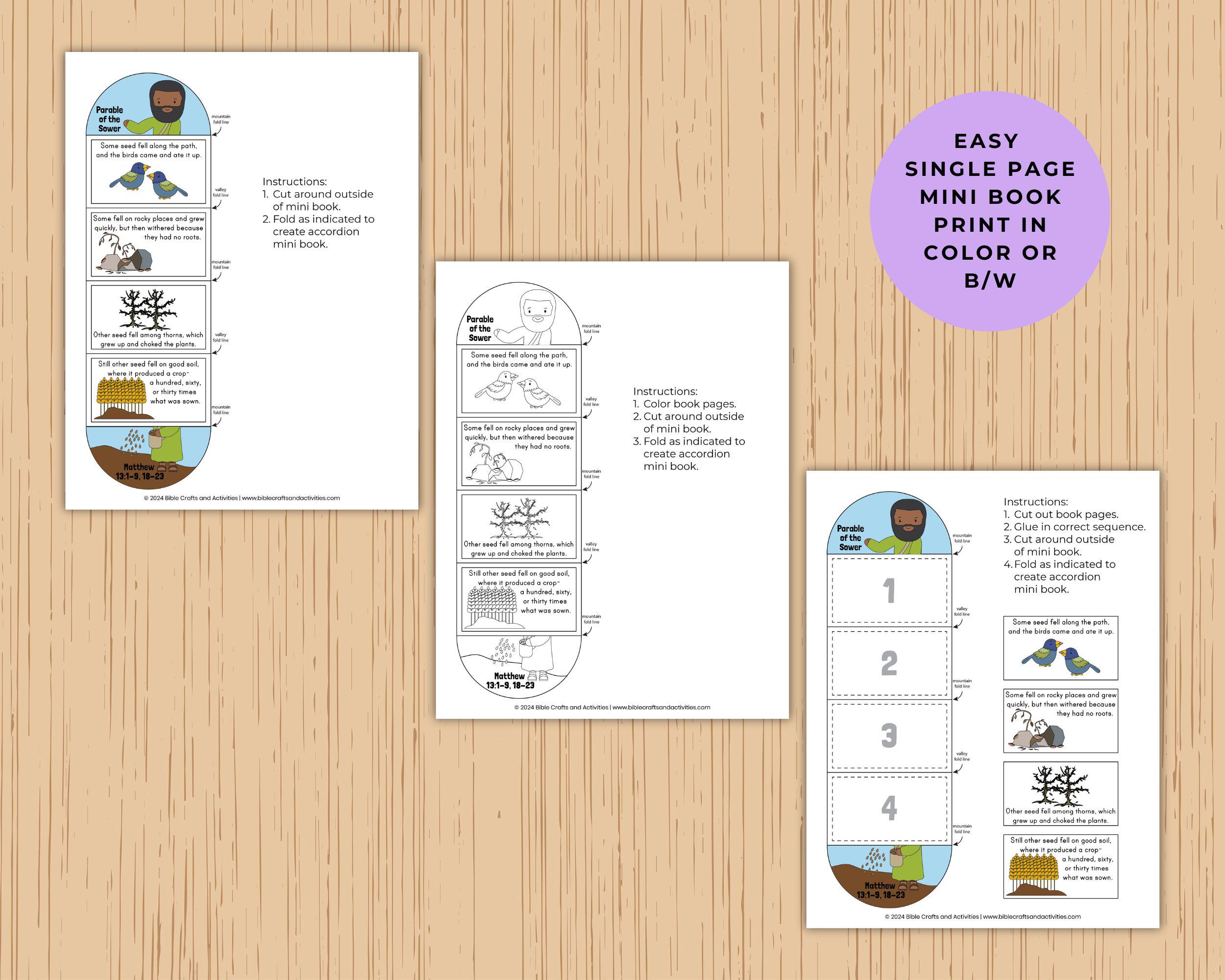 Parable of the Sower Mini Book, Bible Story Craft, Sunday School ...