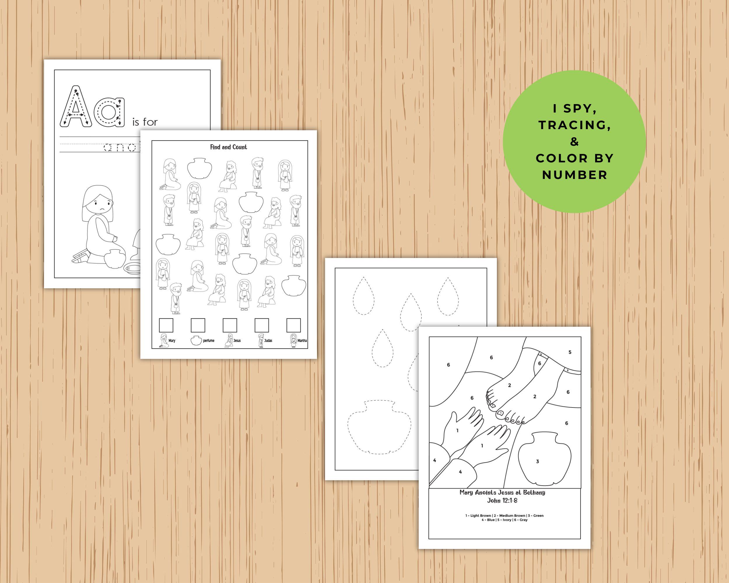 Mary Anoints Jesus at Bethany Activity Pages, Holy Week Activities ...