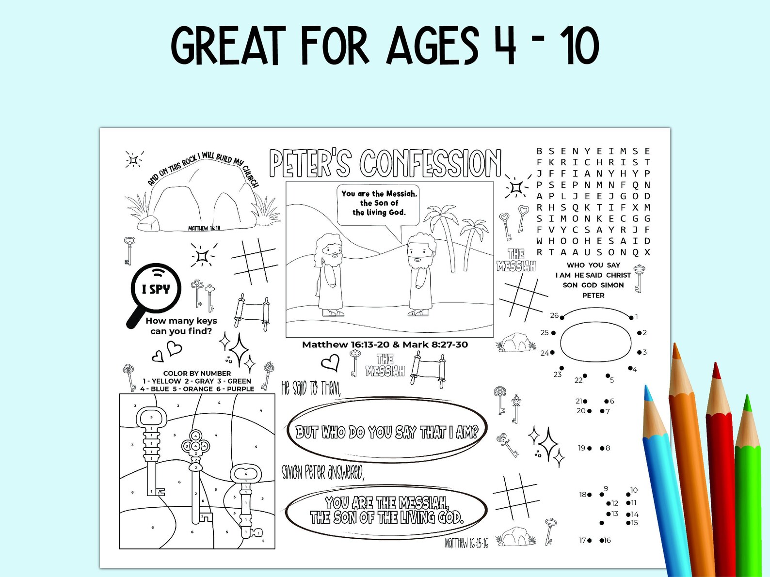 Peter's Confession Activity Sheet, Children's Church Activity, Bible ...