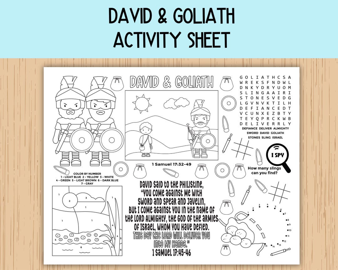 David and Goliath Activity Sheet, Children's Church Activity, Bible ...