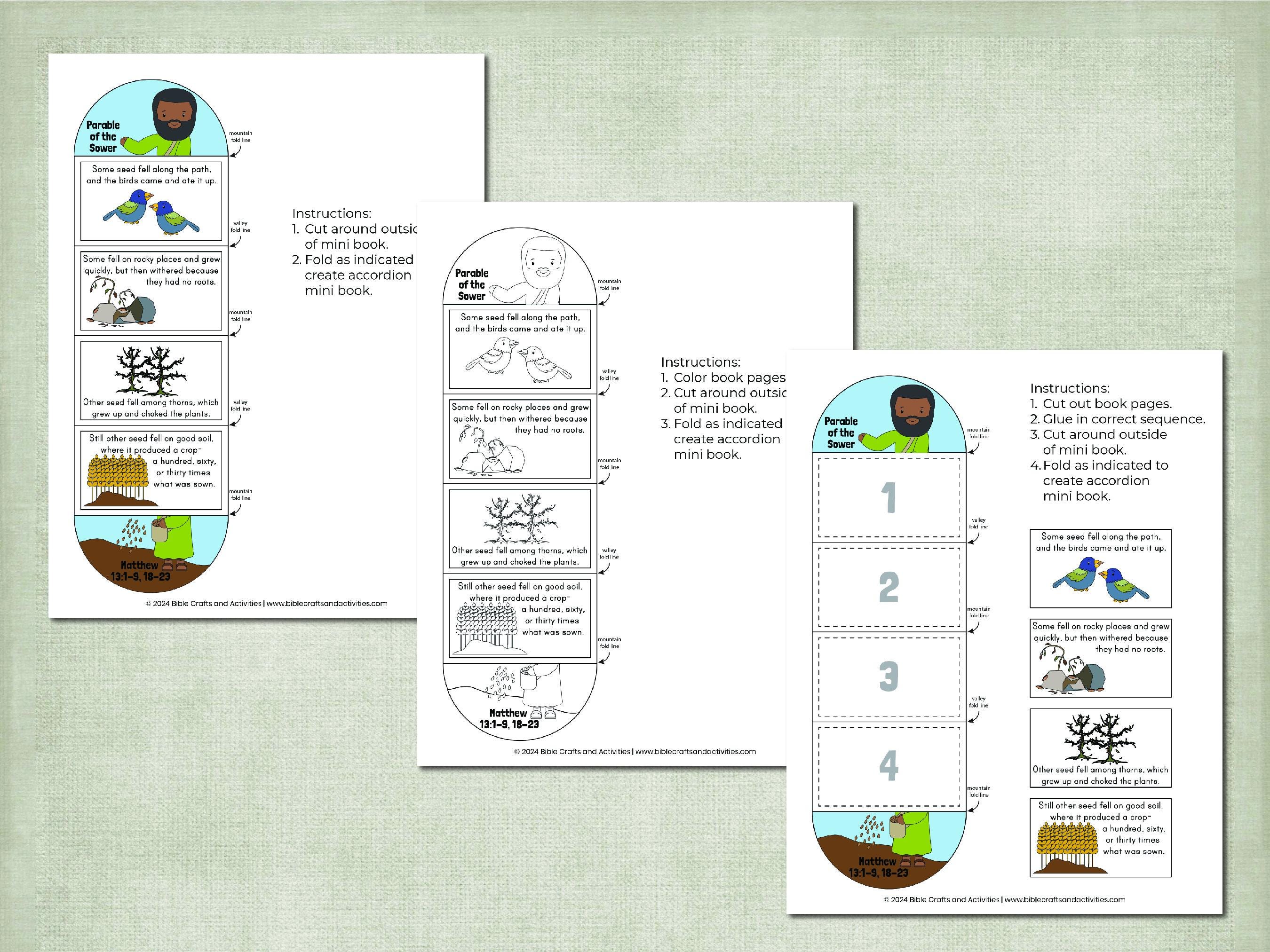 Parable of the Sower Minibook, Bible Story Craft, Sunday School ...