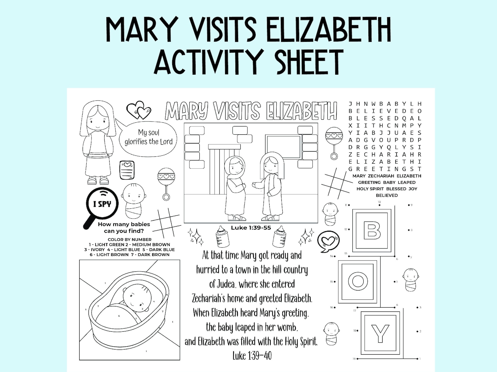 Mary Visits Elizabeth Activity Sheet, Children's Church, Bible Activity ...