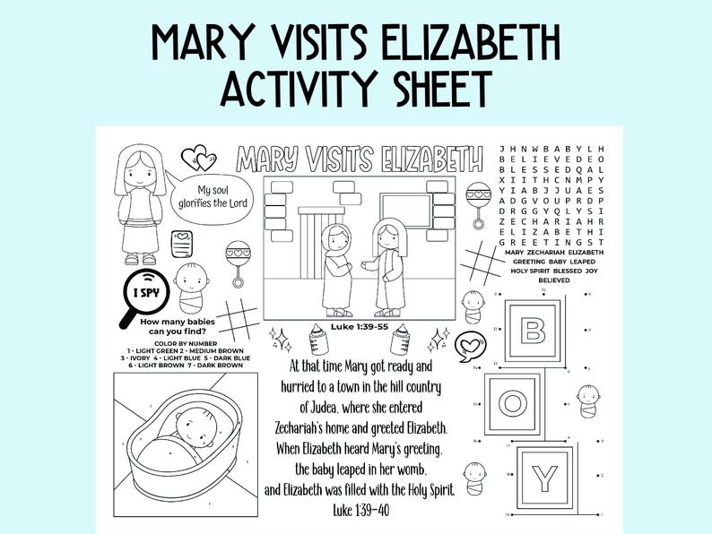 Mary Visits Elizabeth Activity Sheet, Children's Church, Bible Activity ...