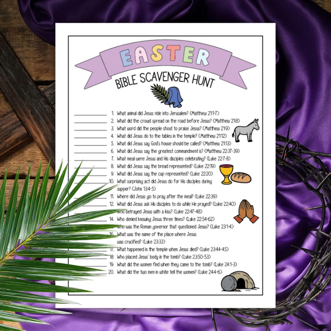 Easter Bible Scavenger Hunt, Easter Trivia Game Printable, Easter Story ...