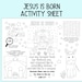 Jesus is Born Activity Sheet, Children's Church Activity, Bible ...