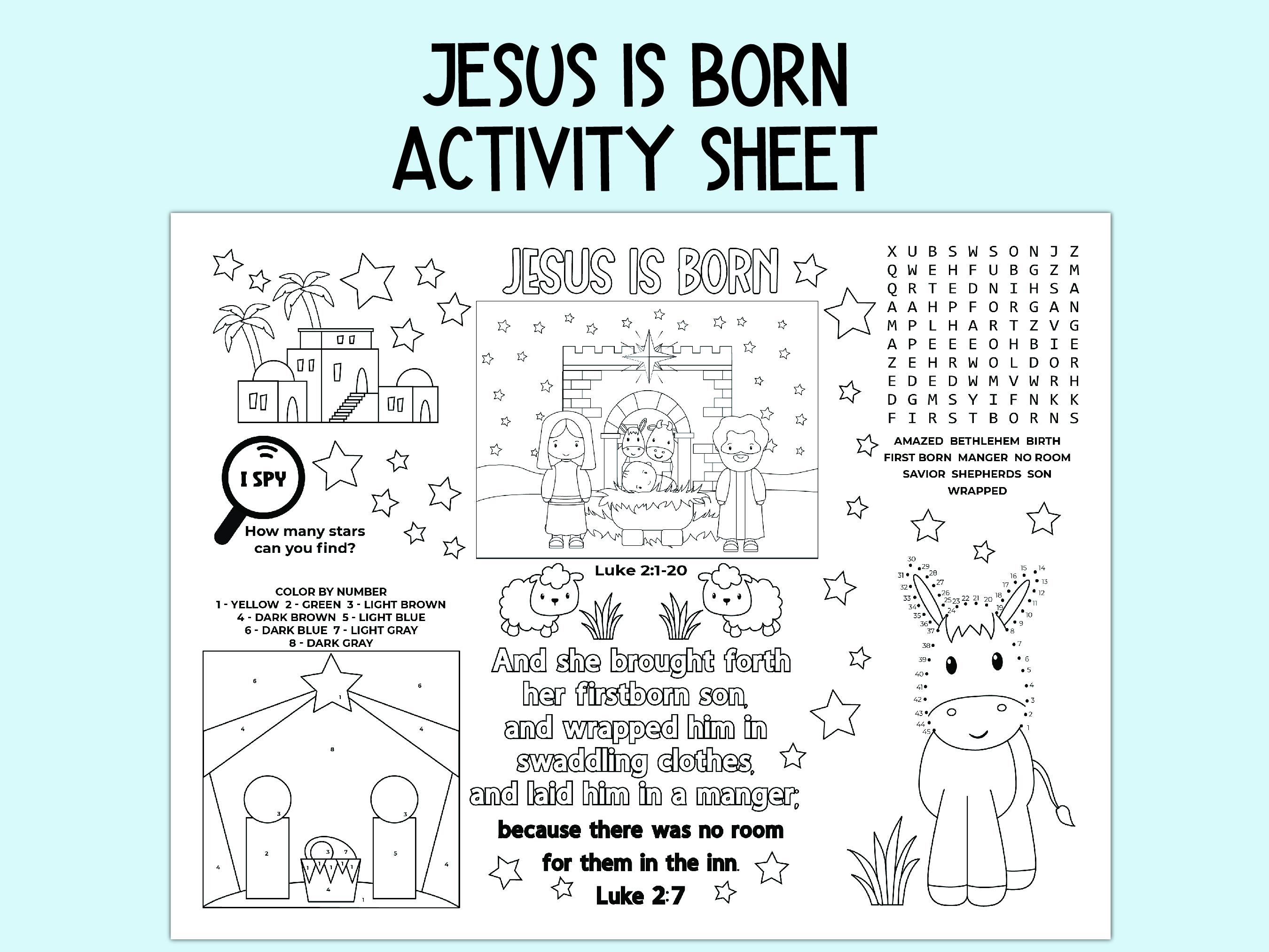 Jesus is Born Activity Sheet, Children's Church Activity, Bible ...