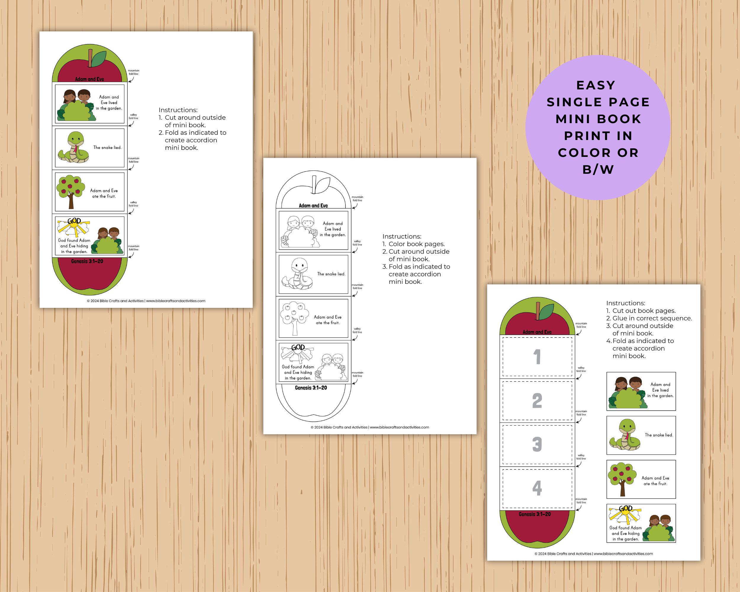 Adam and Eve Mini Book, Bible Story Craft, Sunday School Activity ...