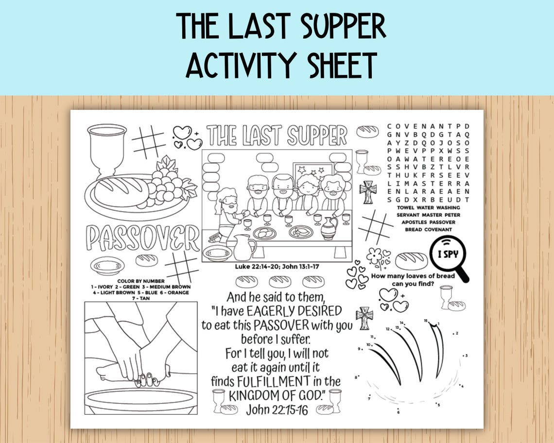 The Last Supper Activity Sheet, Children's Church Activity, Bible ...