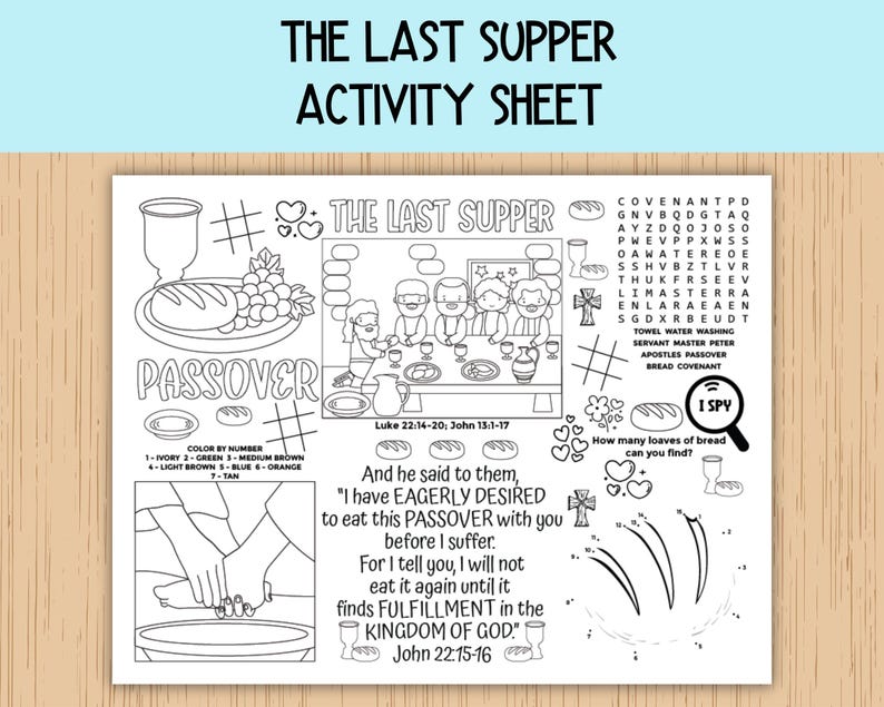 The Last Supper Activity Sheet, Children's Church Activity, Bible ...
