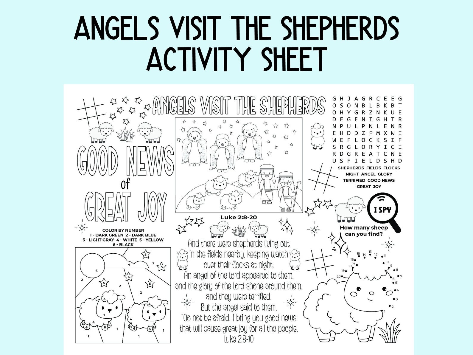 Angels Visit the Shepherds Activity Sheet, Children's Church, Bible ...
