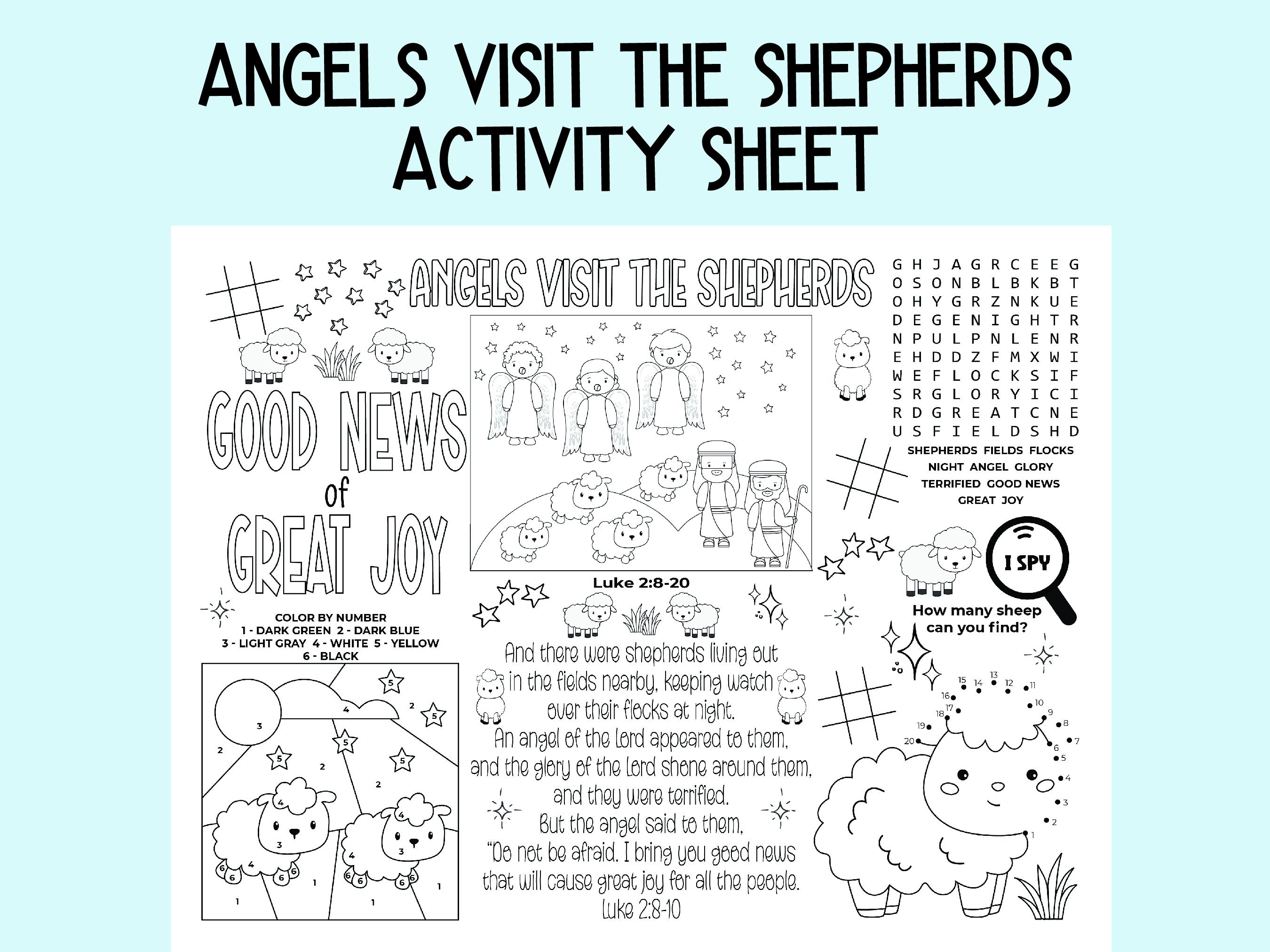 Angels Visit the Shepherds Activity Sheet, Children's Church, Bible ...