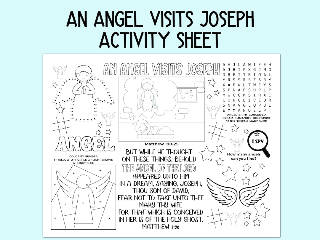 An Angel Visits Joseph Activity Sheet, Children's Church Activity ...