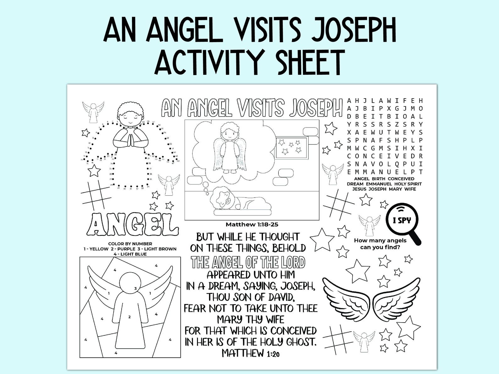 An Angel Visits Joseph Activity Sheet, Children's Church Activity ...