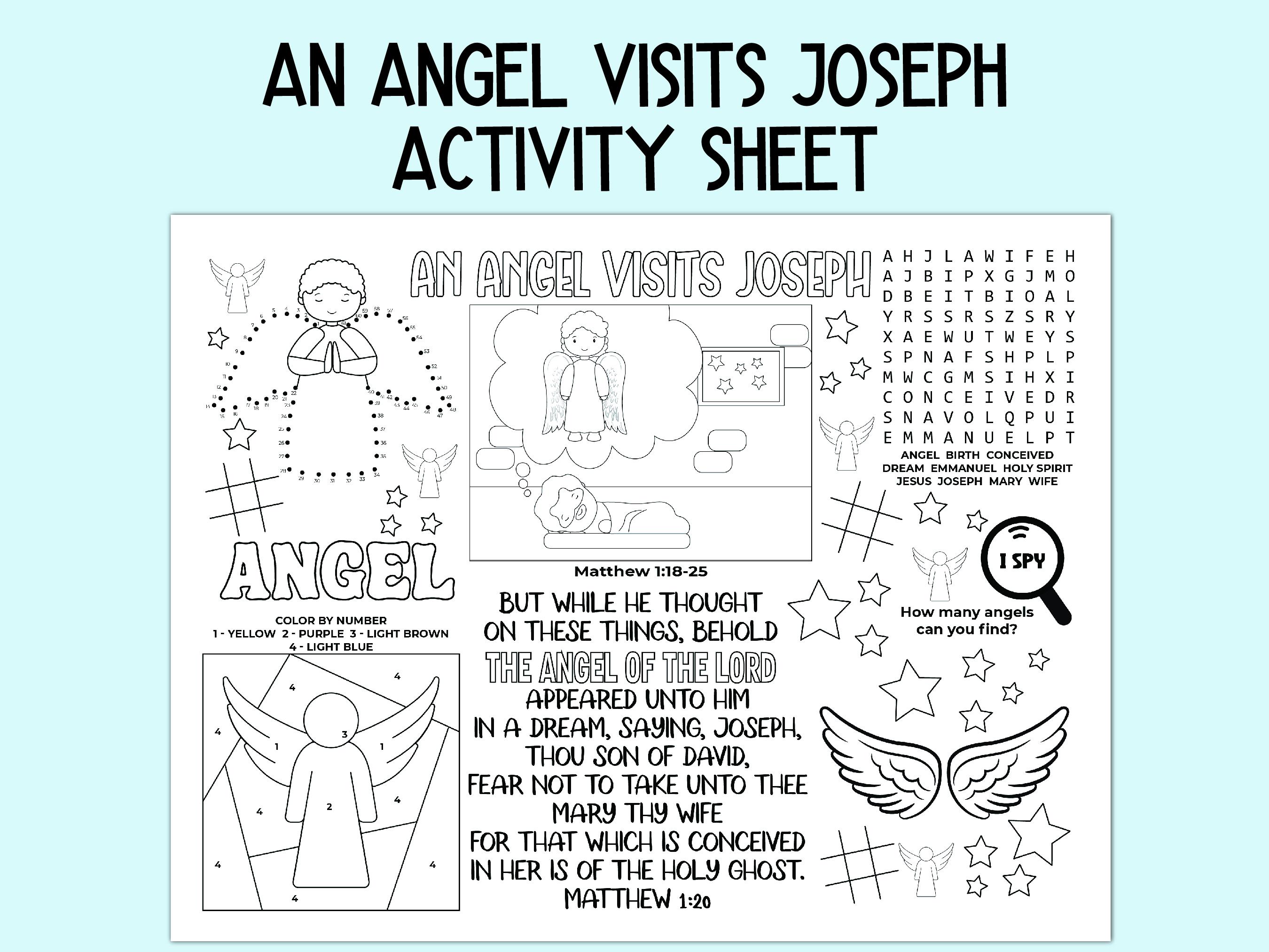 An Angel Visits Joseph Activity Sheet, Children's Church Activity ...