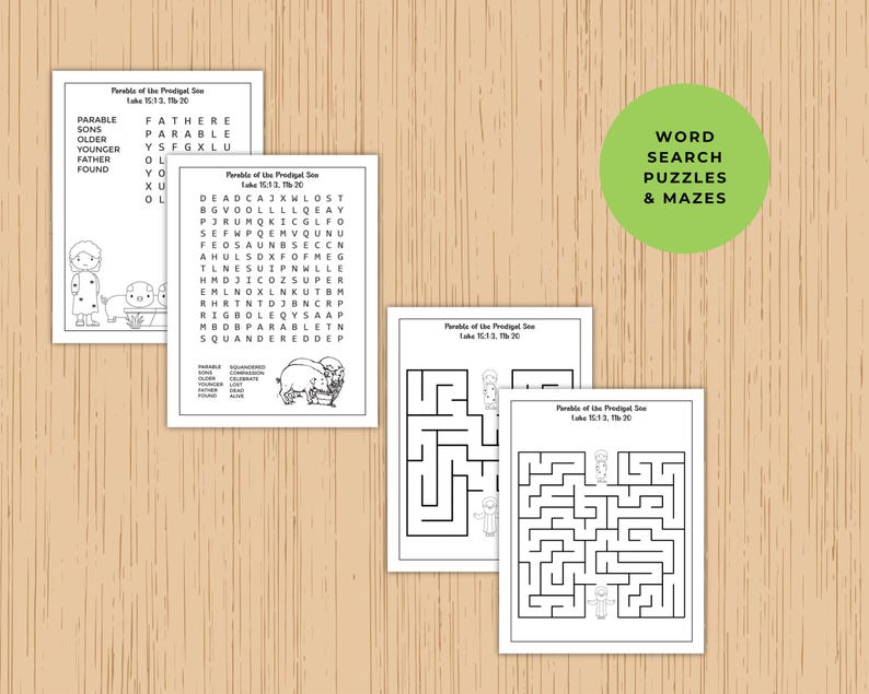 Parable of the Prodigal Son Activity Pages, Sunday School Activities ...