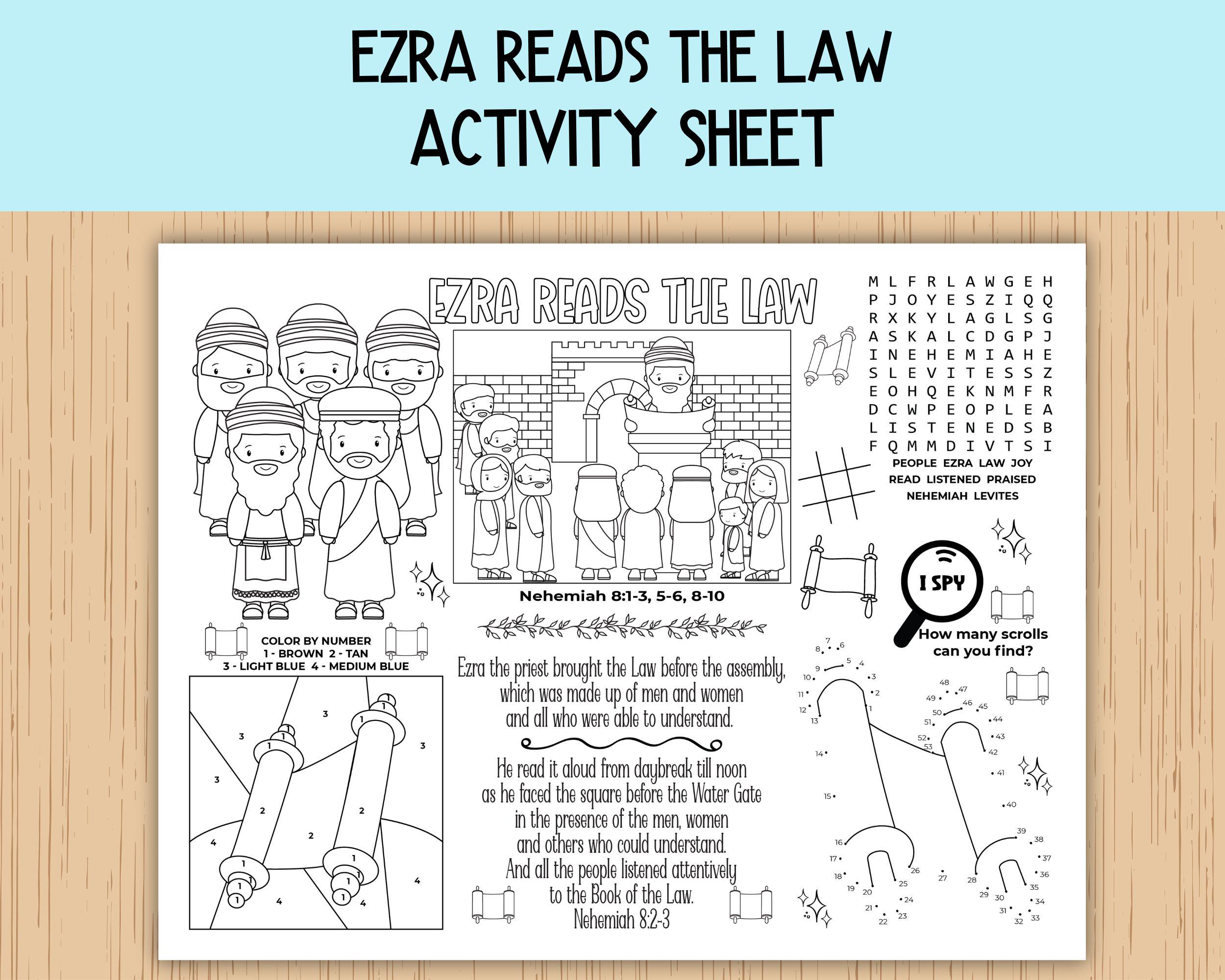 Ezra Reads the Law Activity Sheet, Children's Church Activity, Bible ...