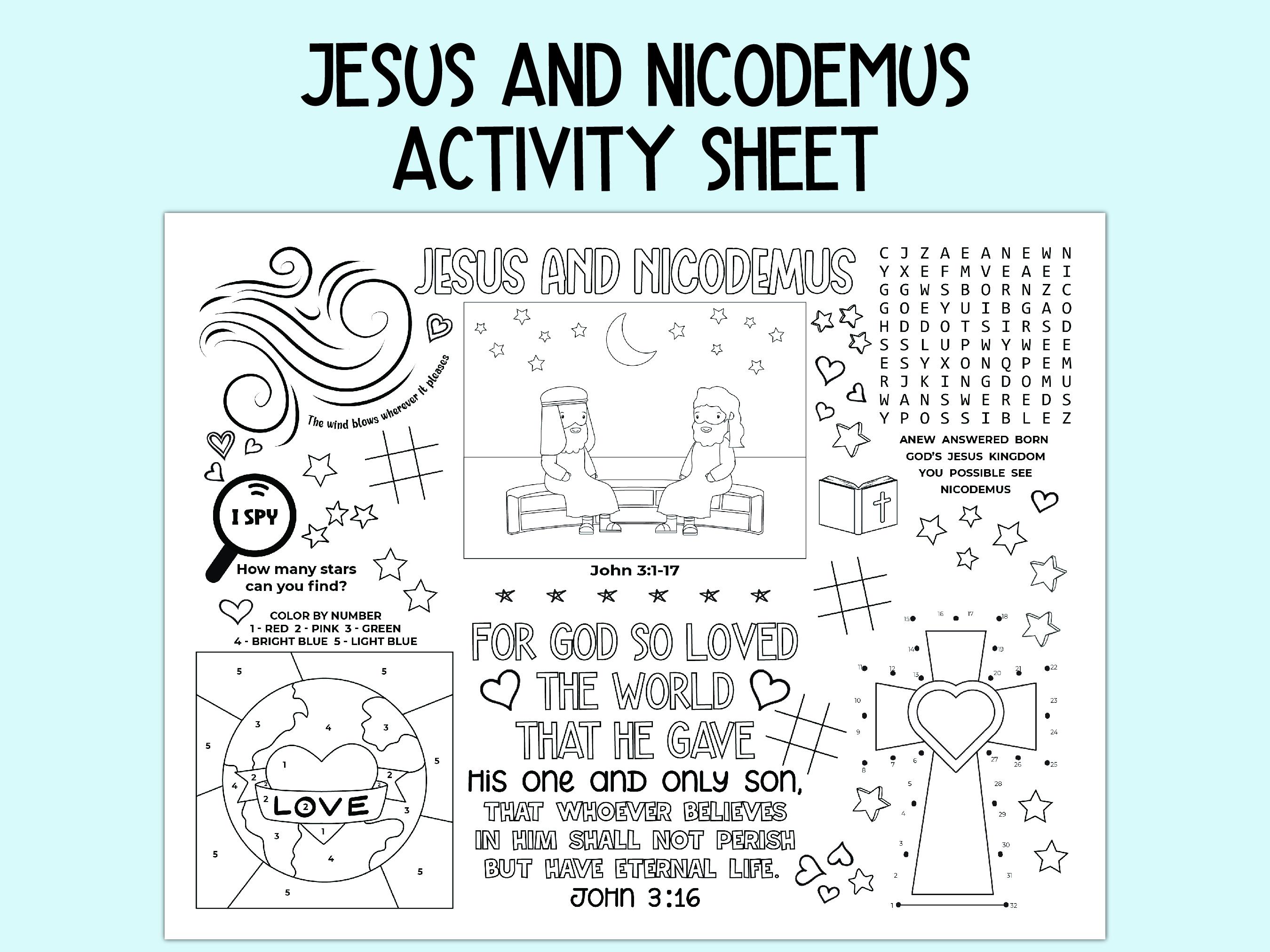 Jesus and Nicodemus Activity Sheet, Children's Church Activity, Bible ...