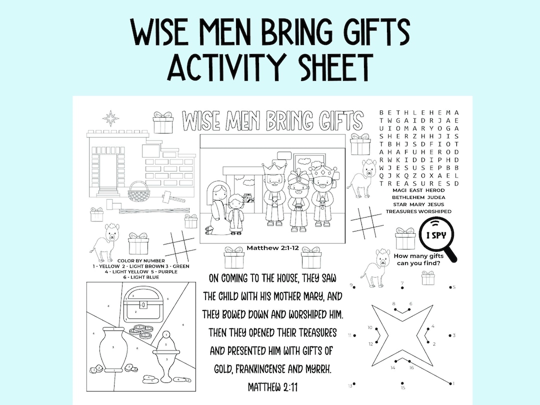 Wise Men Bring Gifts Activity Sheet, Children's Church, Bible Activity ...