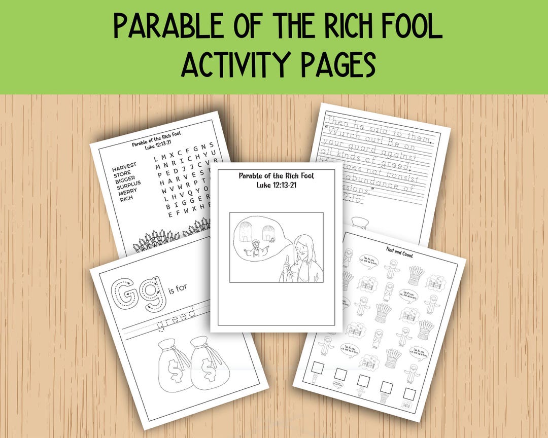 Parable of the Rich Fool Activity Pages, Sunday School Activities ...