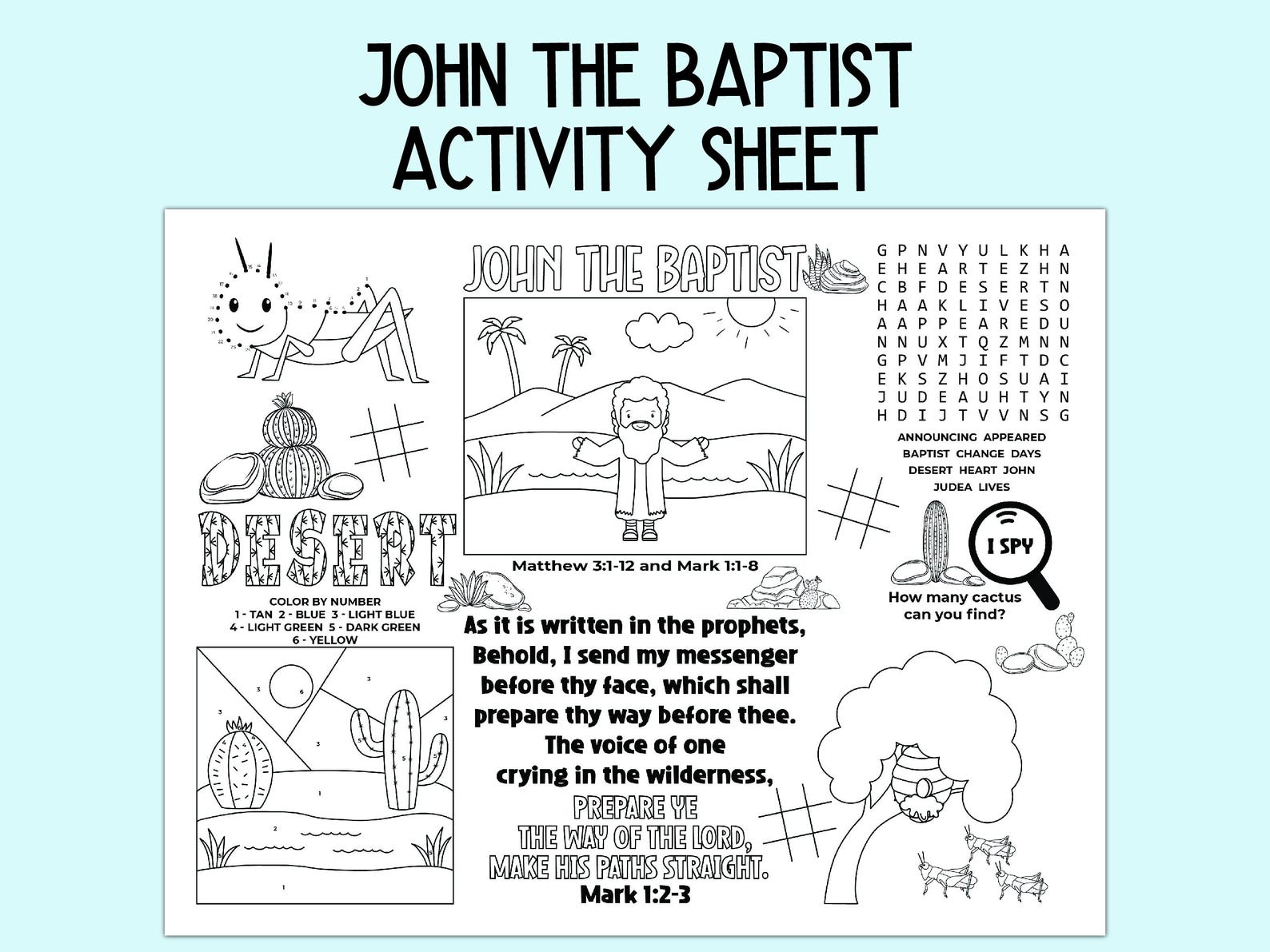 John the Baptist Activity Sheet, Children's Church Activity, Bible ...