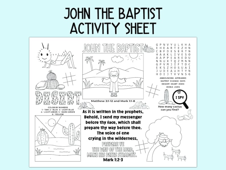 John the Baptist Activity Sheet, Children's Church Activity, Bible ...