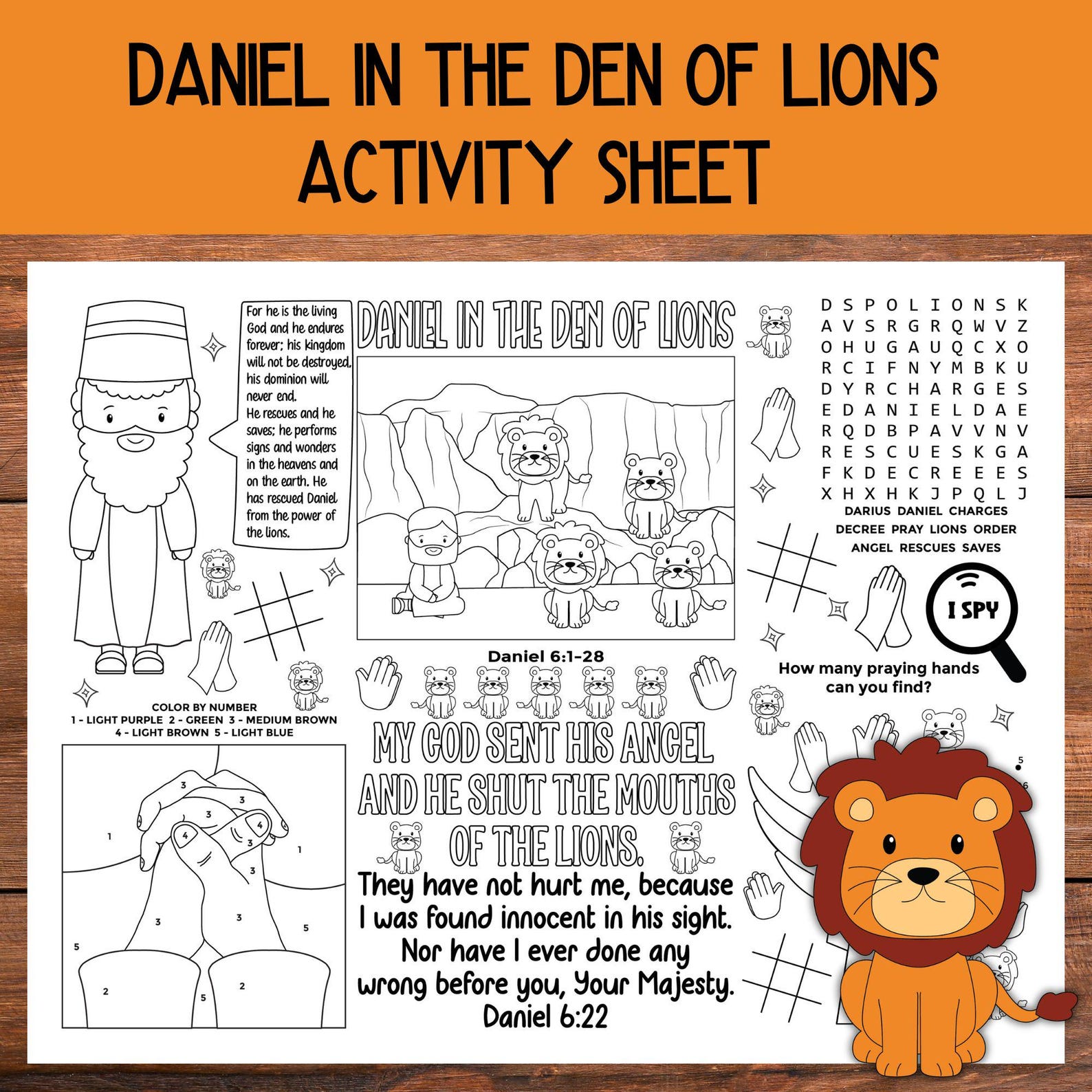 Daniel in the Den of Lions Activity Sheet, Children's Church, Bible ...