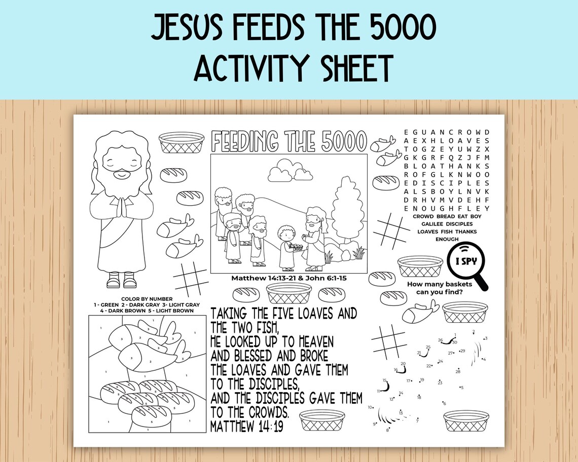 Jesus Feeds the 5000 Activity Sheet, Children's Church, Bible Activity ...