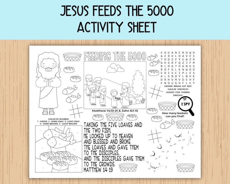 Jesus Feeds the 5000 Activity Sheet, Children's Church, Bible Activity ...