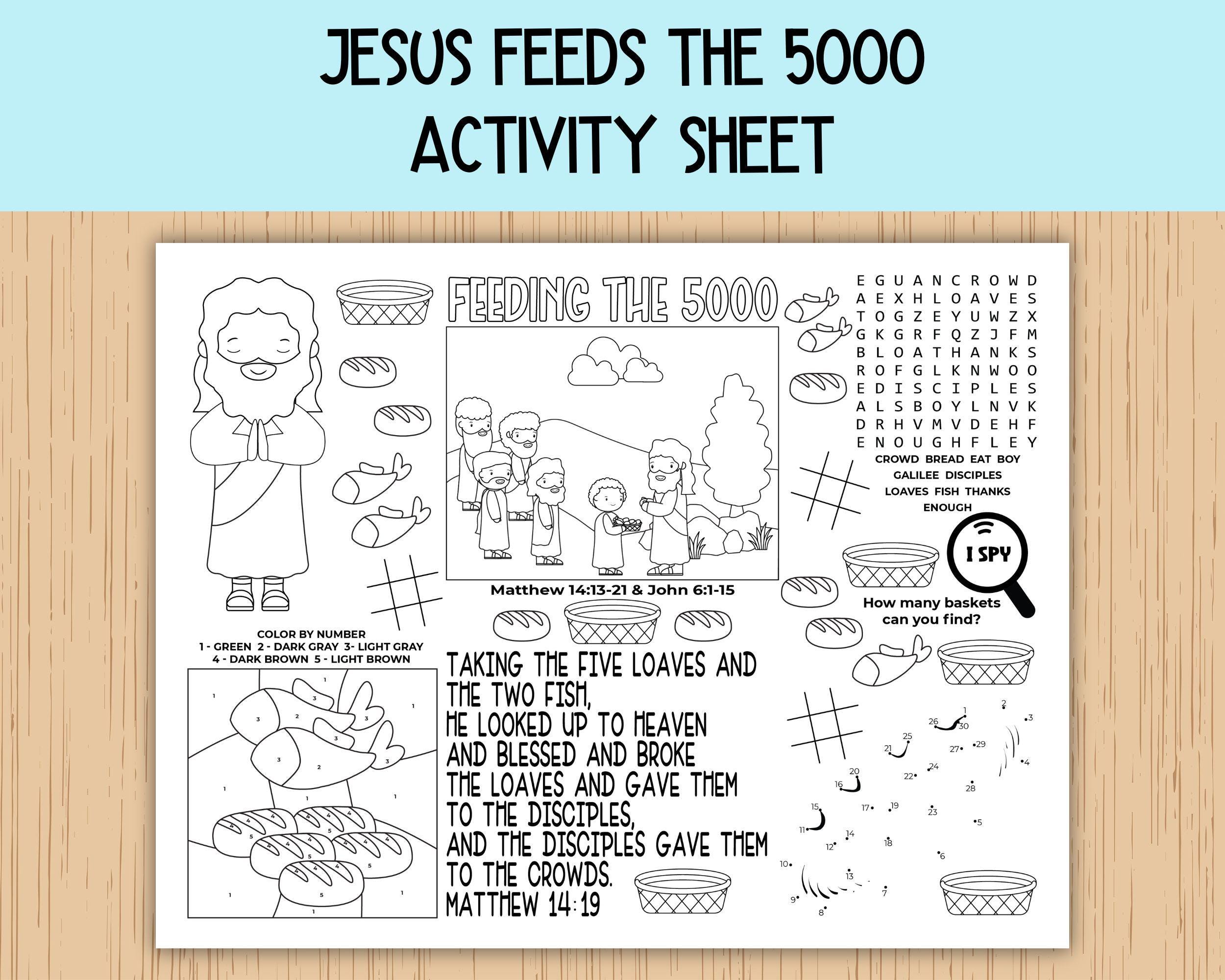 Jesus Feeds the 5000 Activity Sheet, Children's Church, Bible Activity ...