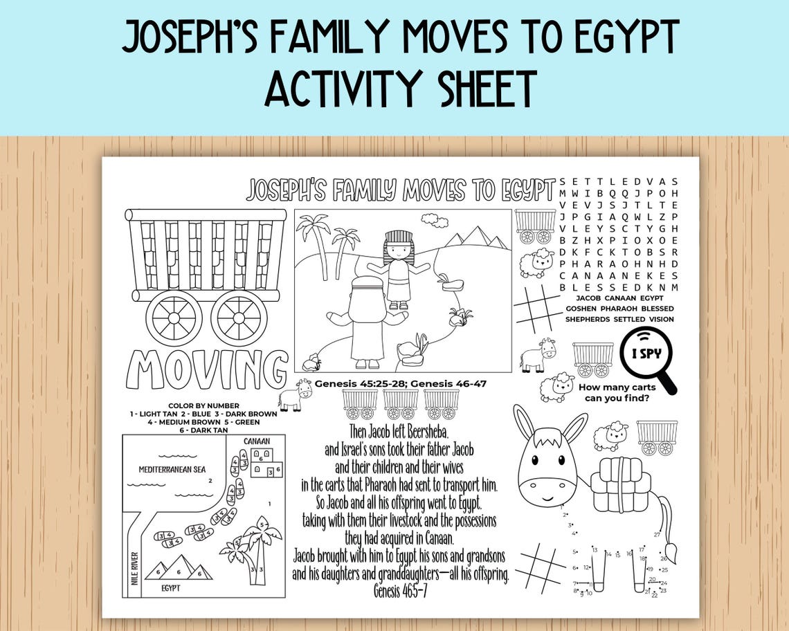Joseph's Family Moves to Egypt Activity Sheet, Children's Church, Bible ...