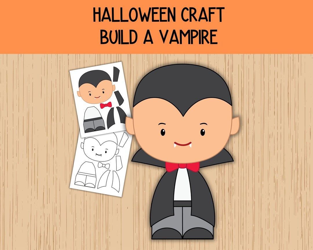 Build a Vampire Activity for Kids, Easy Halloween Coloring Craft, Cut ...