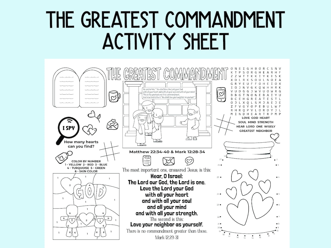 The Greatest Commandment Activity Sheet, Children's Church, Bible ...