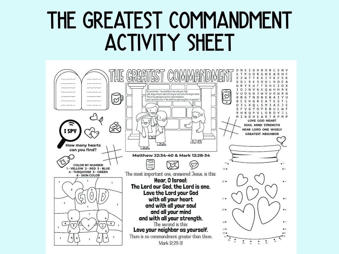 The Greatest Commandment Activity Sheet, Children's Church, Bible ...