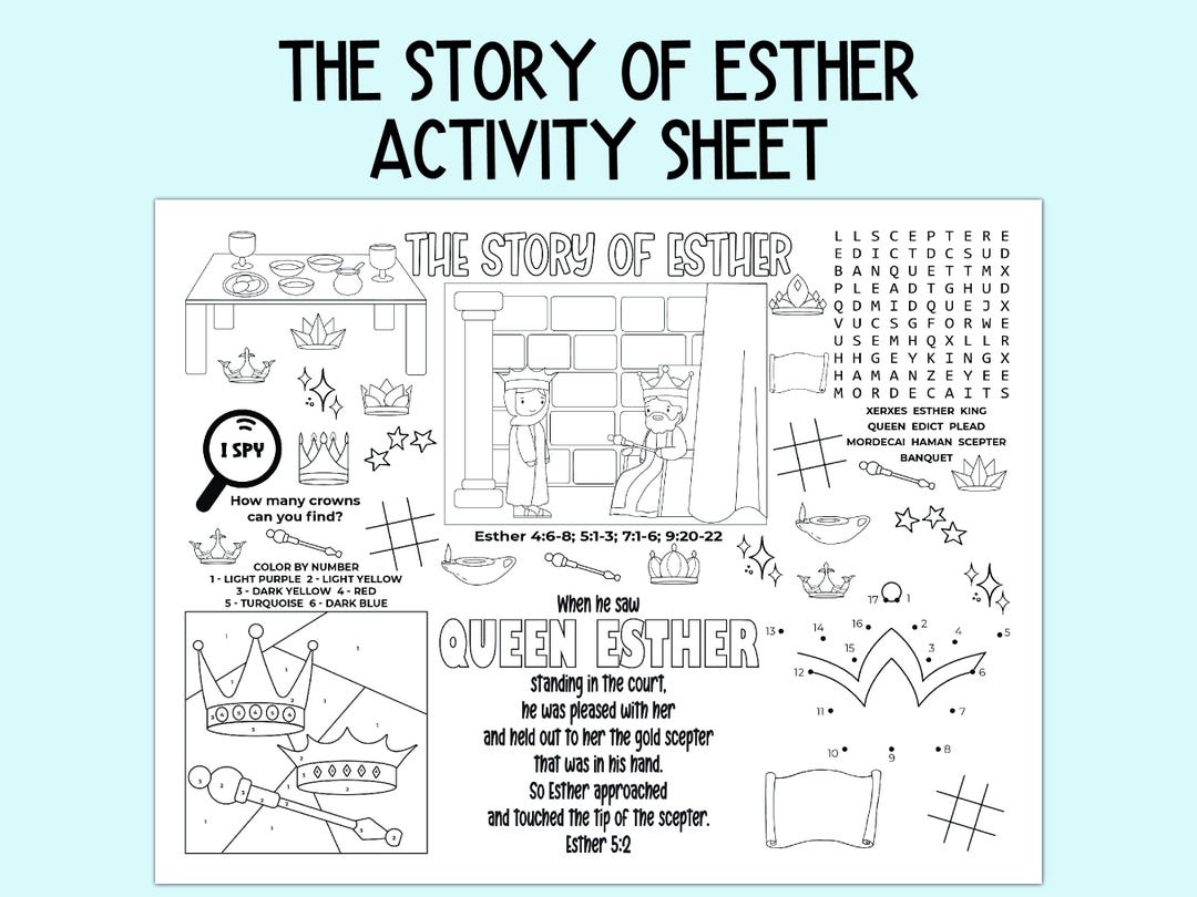 The Story of Esther Activity Sheet, Children's Church Activity, Bible ...