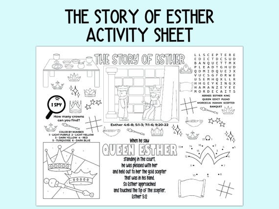 Esther Bible Activity Sheets Free, Printable Esther Bible Activities
