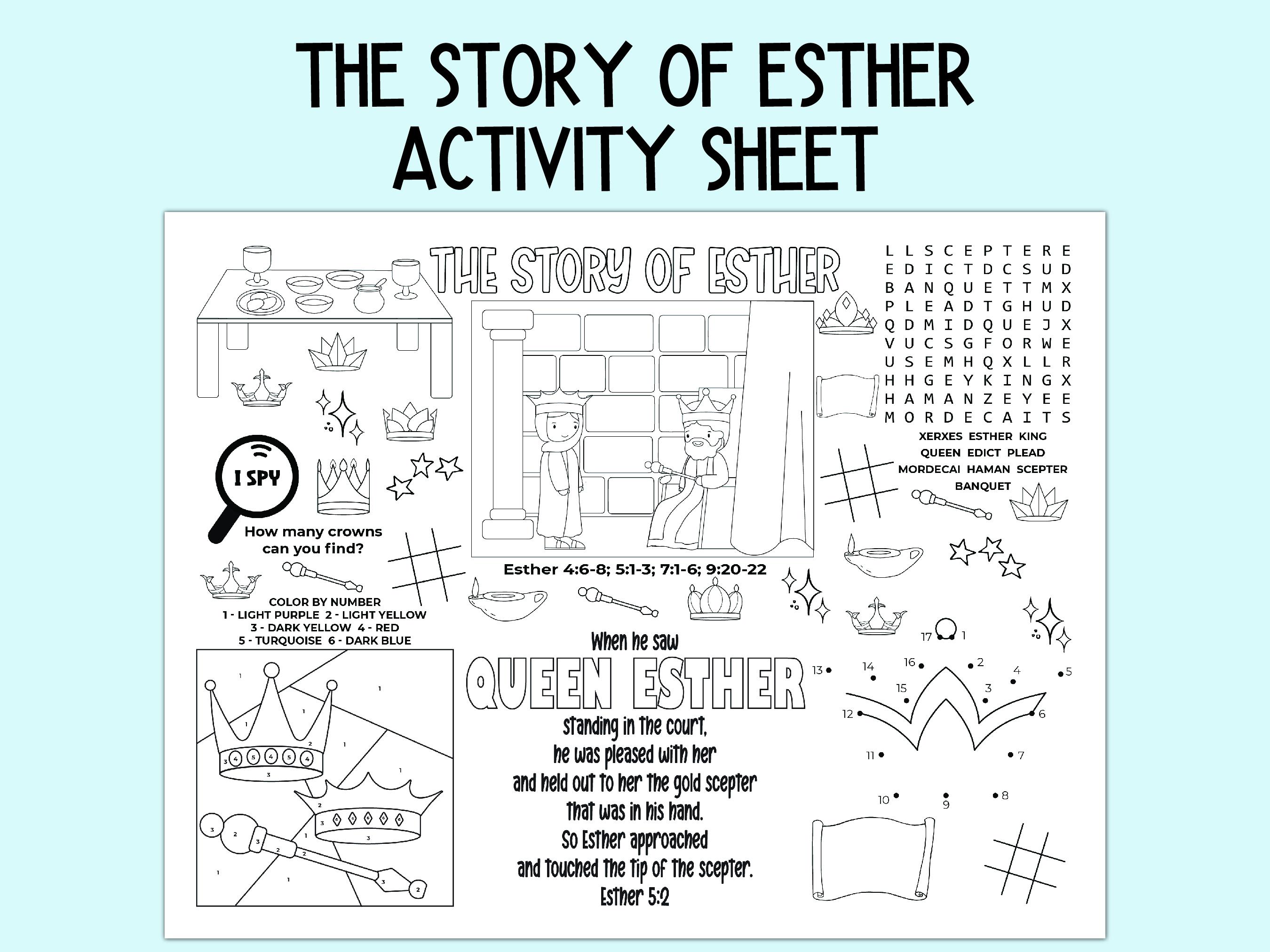 The Story of Esther Activity Sheet, Children's Church Activity, Bible ...