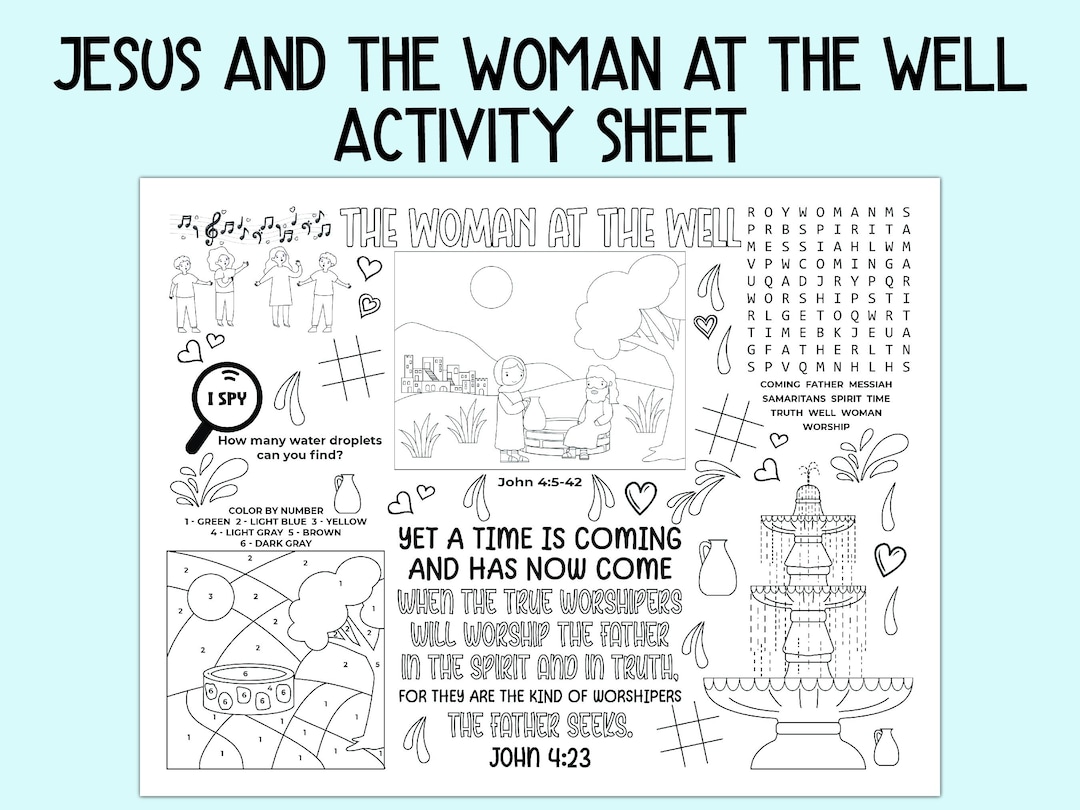 The Woman at the Well Activity Sheet, Children's Church Activity, Bible ...