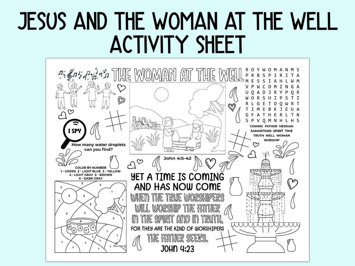 The Woman at the Well Activity Sheet, Children's Church Activity, Bible ...