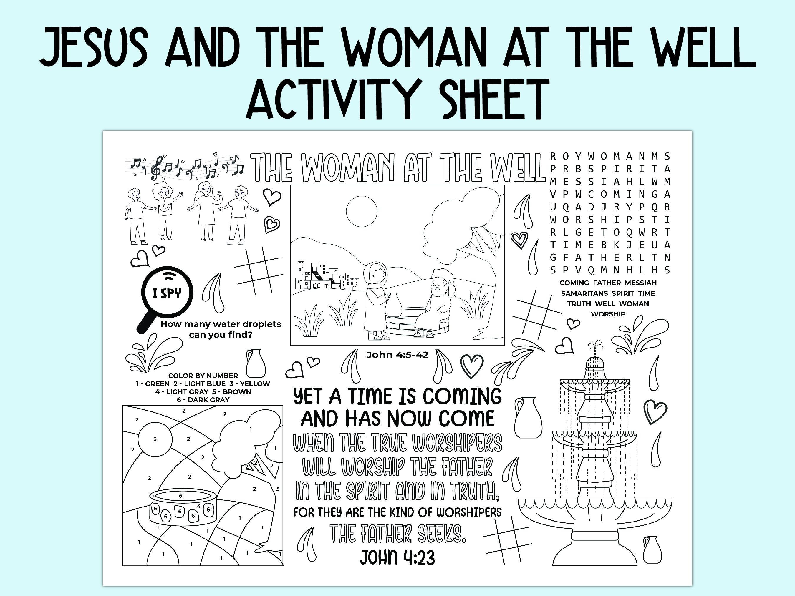 The Woman at the Well Activity Sheet, Children's Church Activity, Bible ...
