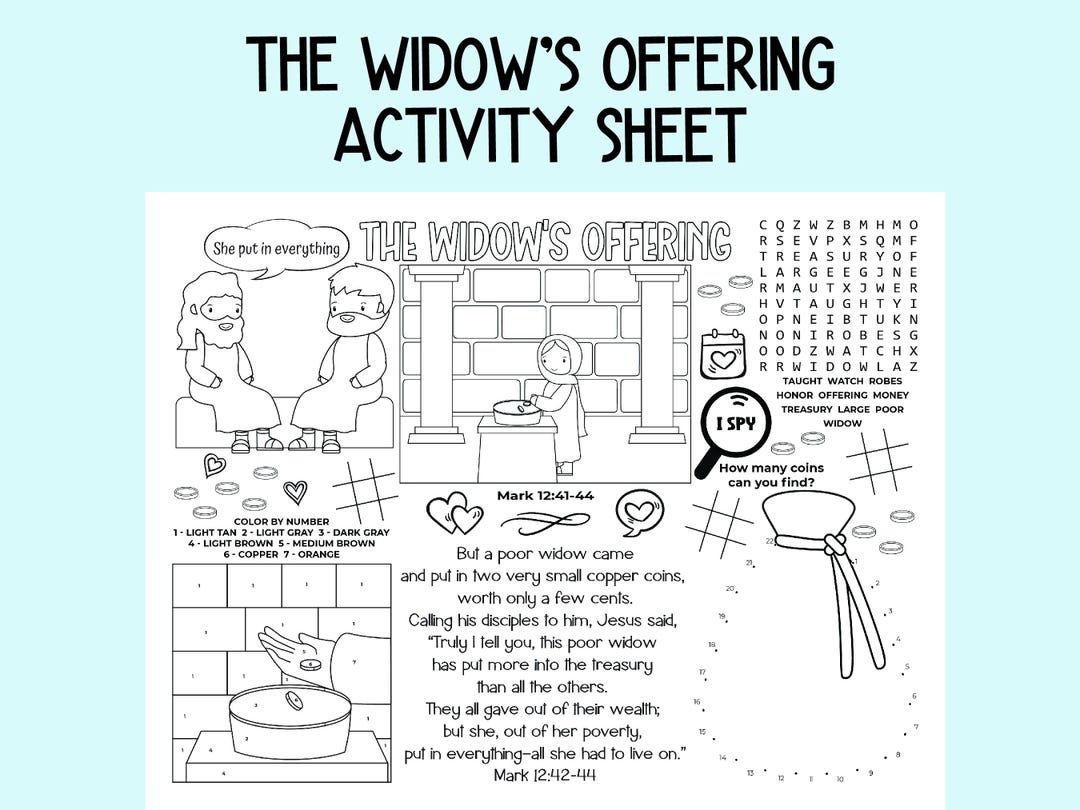 The Widow's Offering Activity Sheet, Children's Church, Bible Activity ...