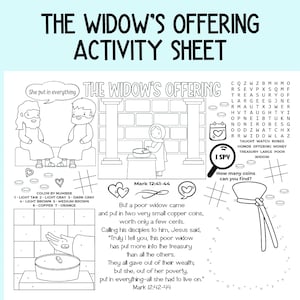 The Widow's Offering Activity Sheet, Children's Church, Bible Activity ...