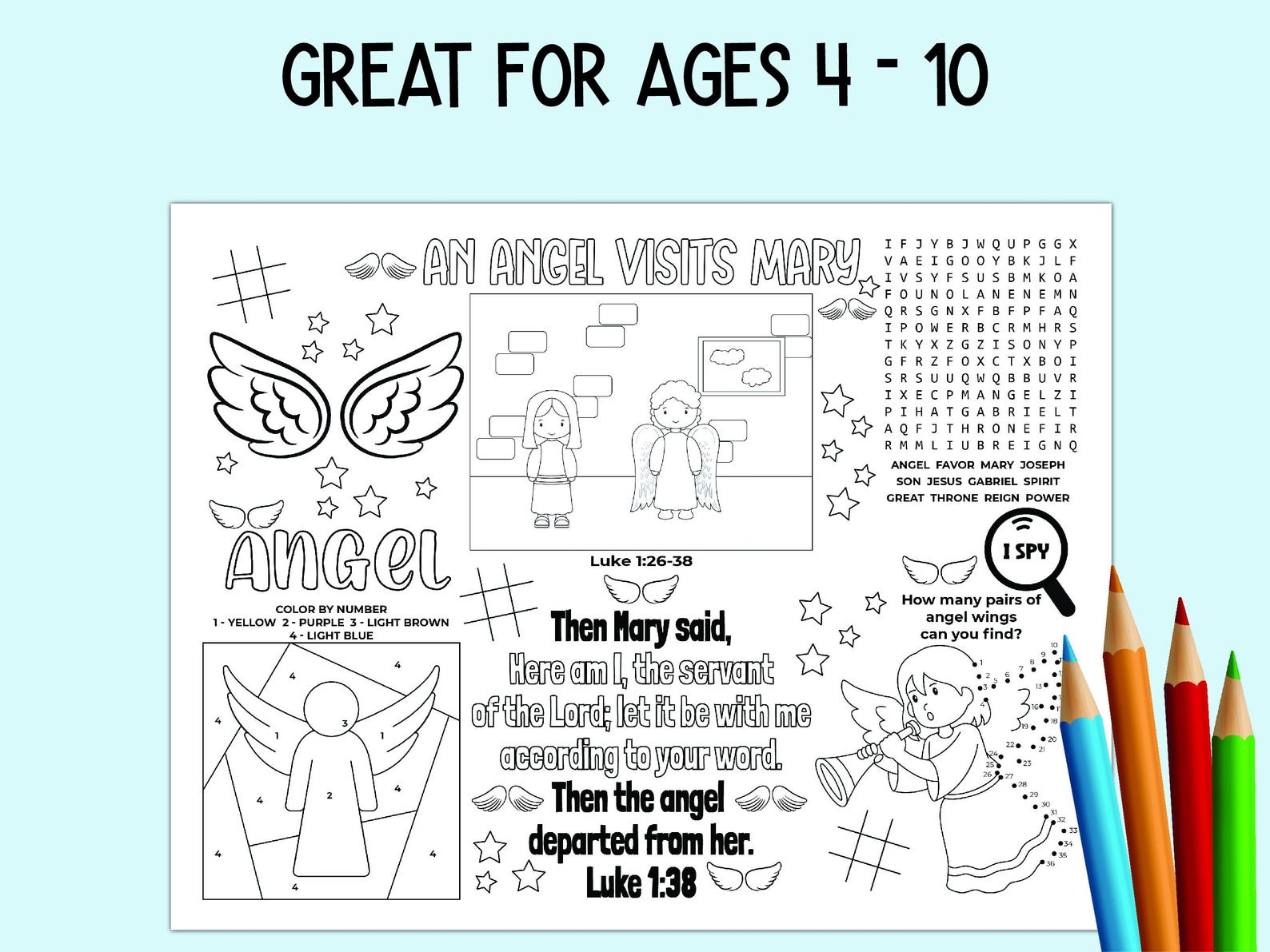 An Angel Visits Mary Activity Sheet, Children's Church Activity, Bible ...