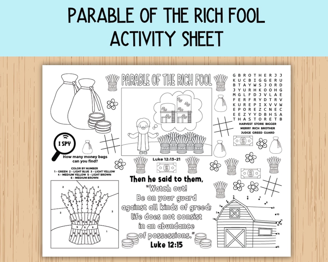 Parable of the Rich Fool Activity Sheet, Children's Church Activity ...