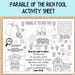 Parable of the Rich Fool Activity Sheet, Children's Church Activity ...
