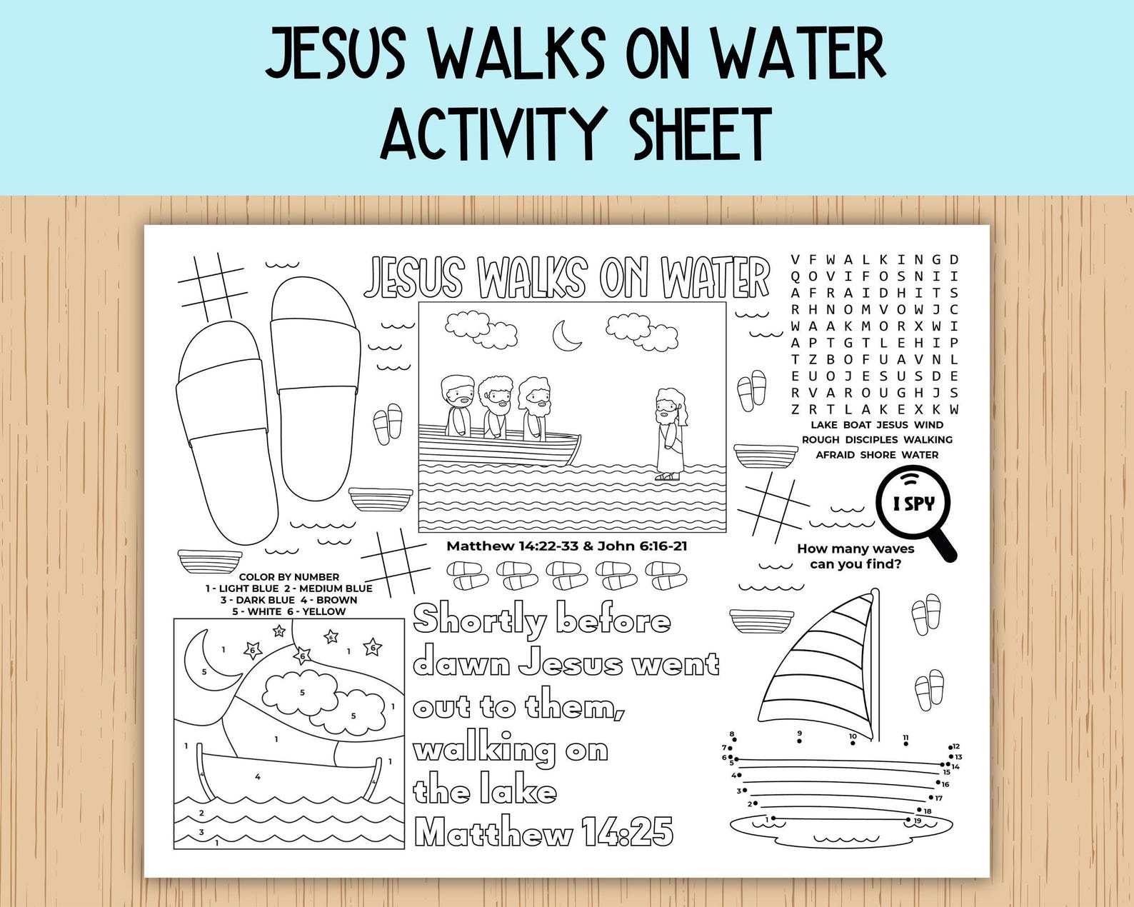 Jesus Walks on Water Activity Sheet, Children's Church, Bible Activity ...
