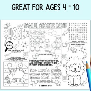 Samuel Anoints David Activity Sheet, Children's Church Activity, Bible ...