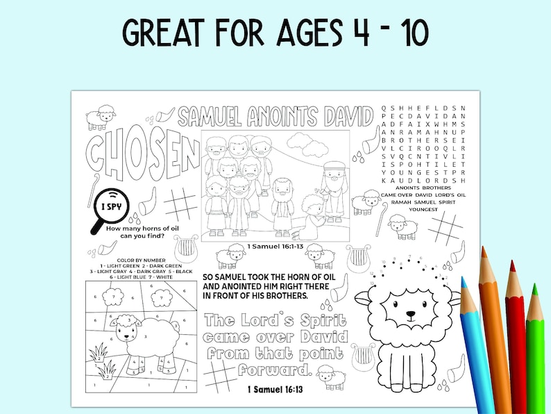 Samuel Anoints David Activity Sheet, Children's Church Activity, Bible ...