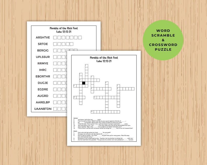 Parable of the Rich Fool Activity Pages, Sunday School Activities ...