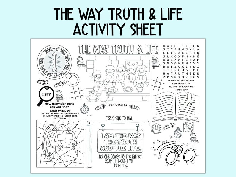 The Way Truth and Life Activity Sheet, Children's Church Activity ...