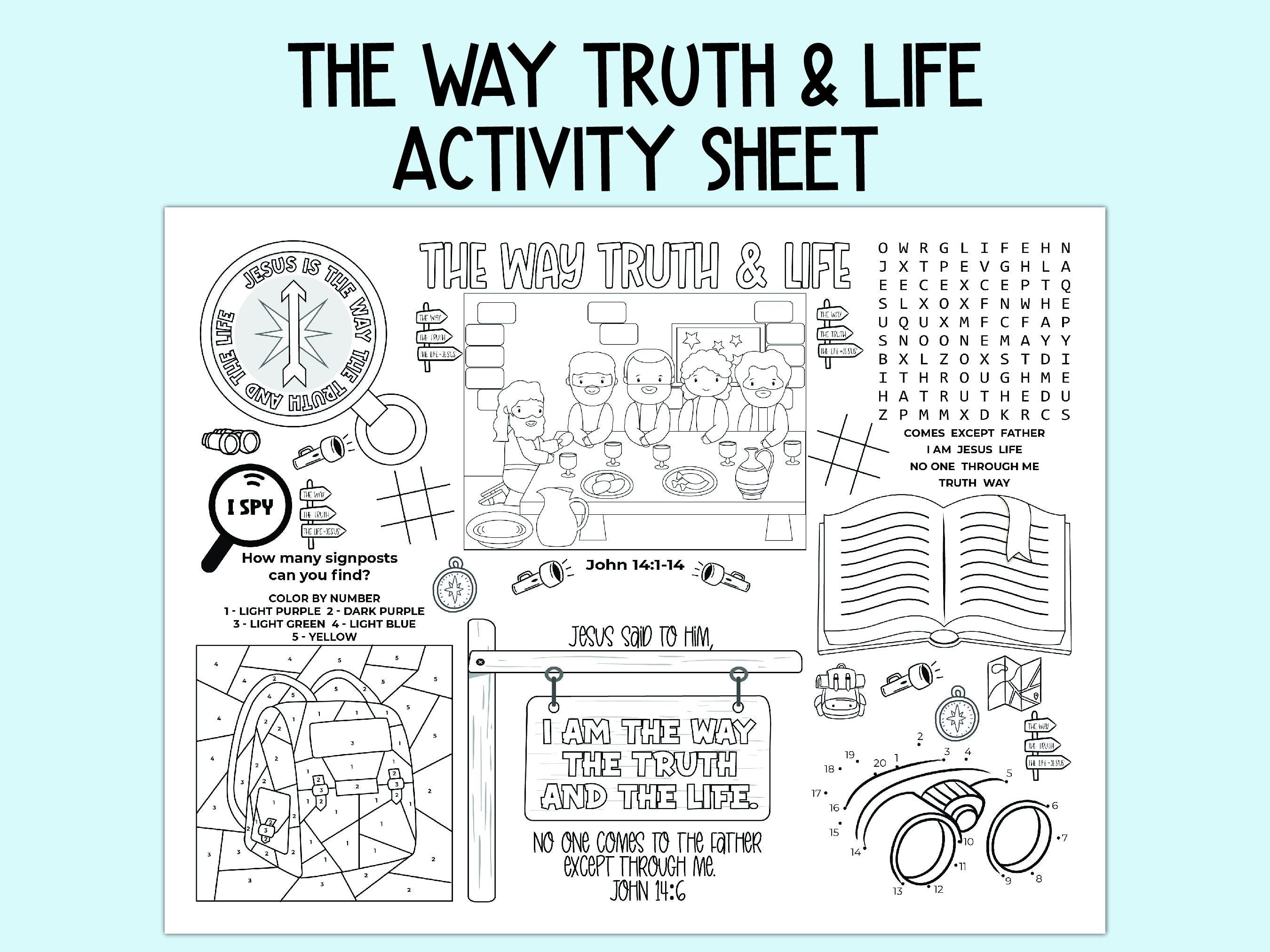 The Way Truth and Life Activity Sheet, Children's Church Activity ...